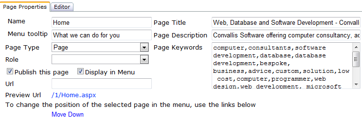 Maintain CMS Pages-ConvallisCMS Help-Convallis Software, Exeter, Devon